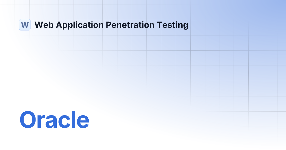 Oracle | Web Application Penetration Testing